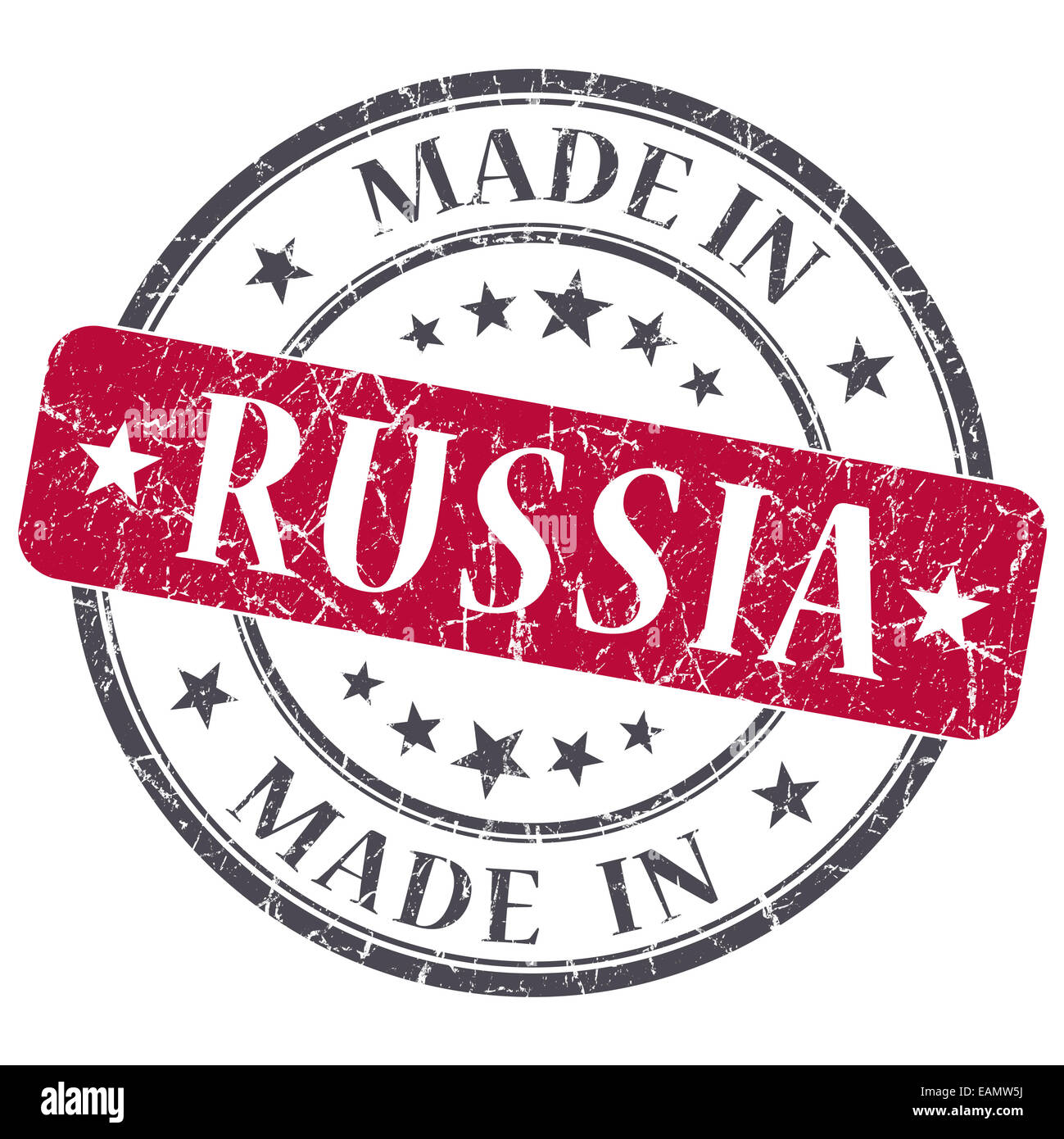 made in Russia red grunge round stamp isolated on white background ...