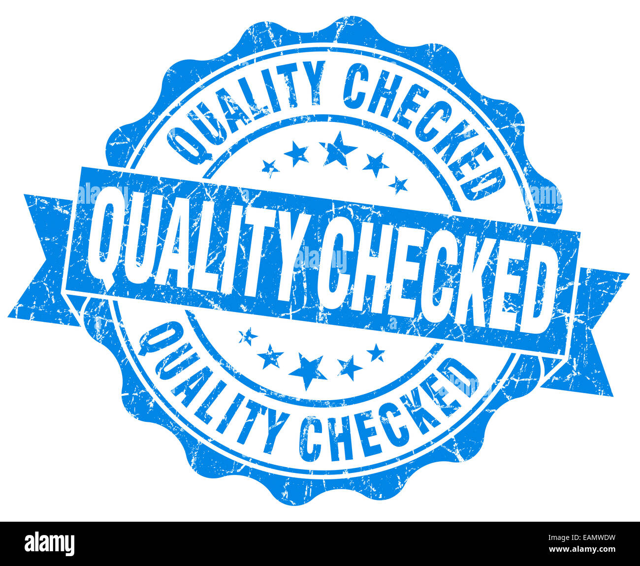 Quality checked grunge blue vintage round isolated seal Stock Photo - Alamy