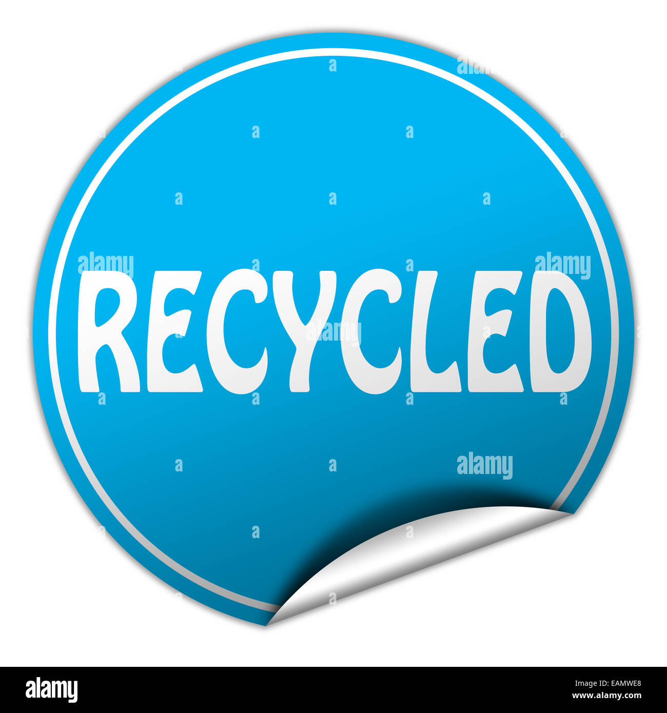 recycled round blue sticker on white background Stock Photo - Alamy