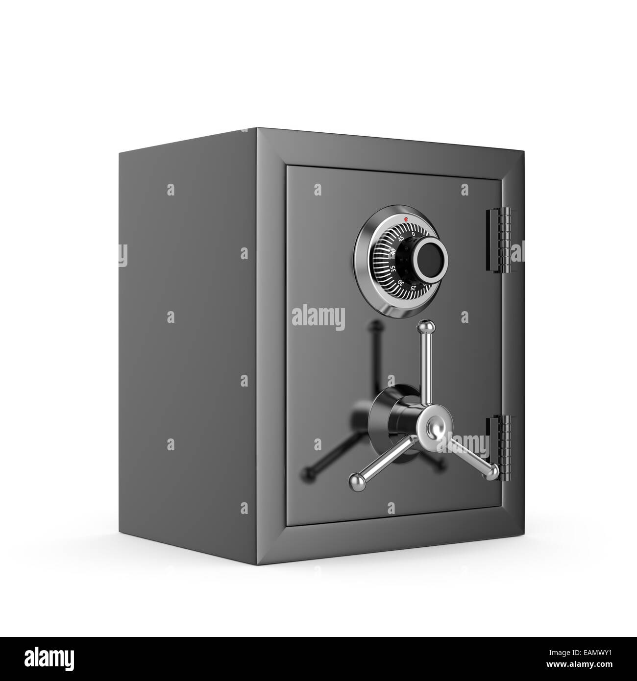 3d illustration of closed metal safe isolated on white background ...