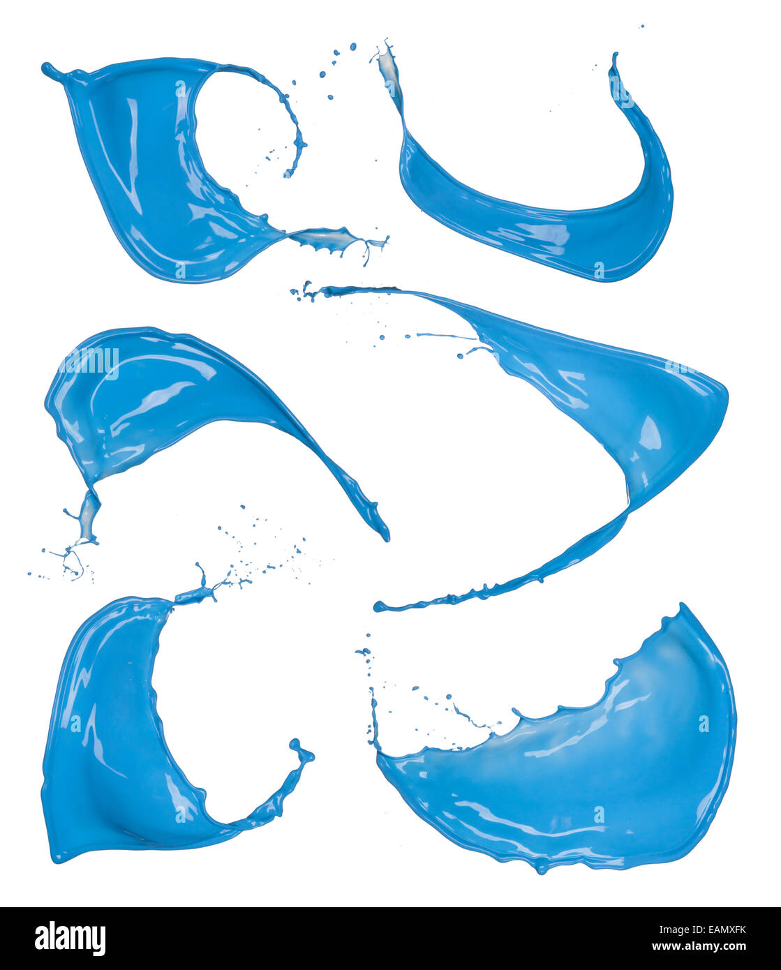 Blue paint splashes collection, isolated on white background Stock ...
