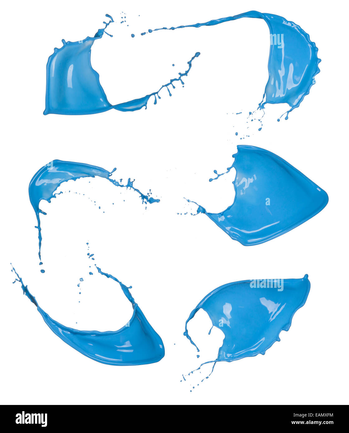 Blue paint splashes collection, isolated on white background Stock ...