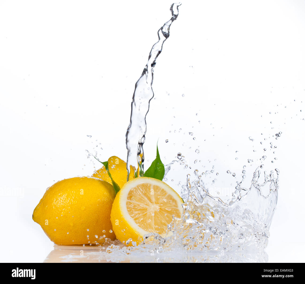 Fresh lemons with water splash, isolated on white background Stock ...