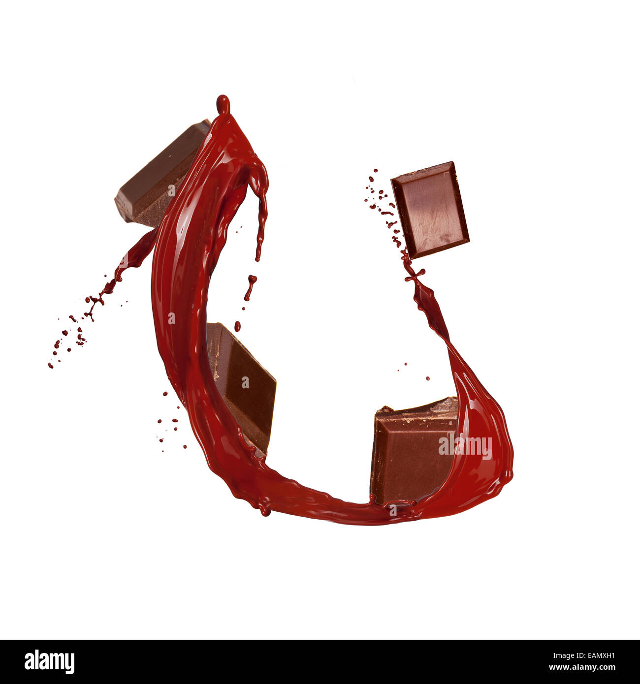 Chocolate splash with pieces of bar, isolated on white background Stock ...