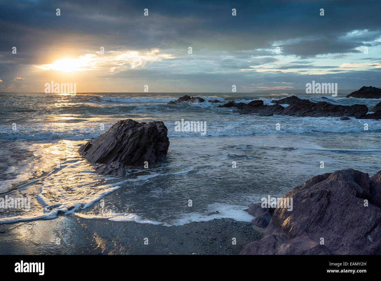 Rocks at Sharrow Beach, part of whitsand Bay in Cornwall Stock Photo ...