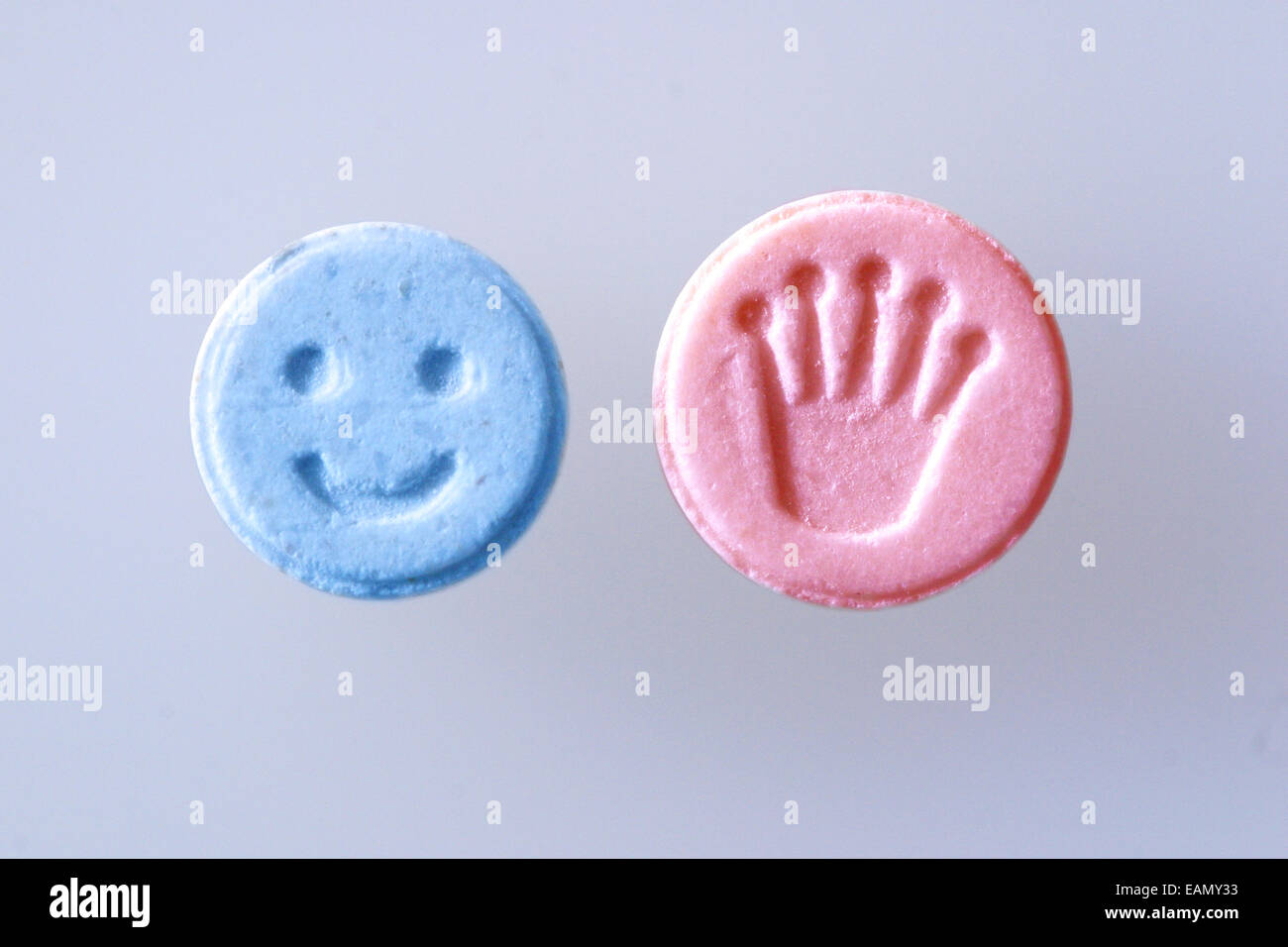 E Ecstasy pills or tablets close up studio shot ...
