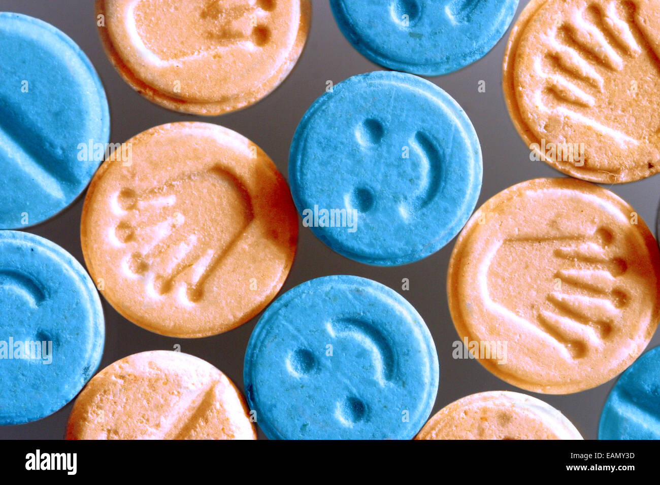 E Ecstasy pills or tablets close up studio shot ...