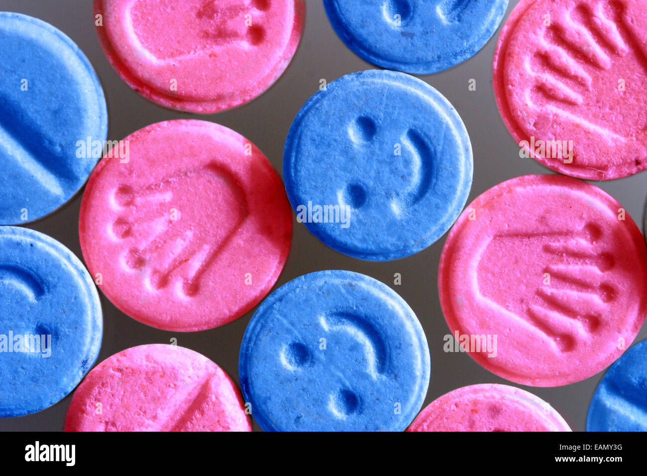 E Ecstasy pills or tablets close up studio shot ...
