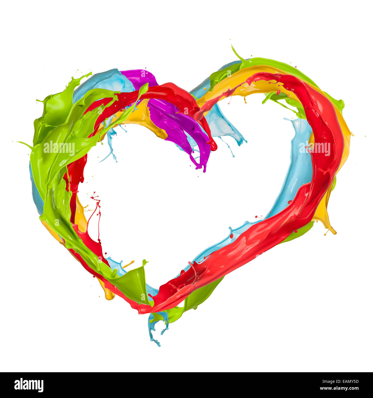 Colored splashes in heart shape, isolated on white background Stock ...