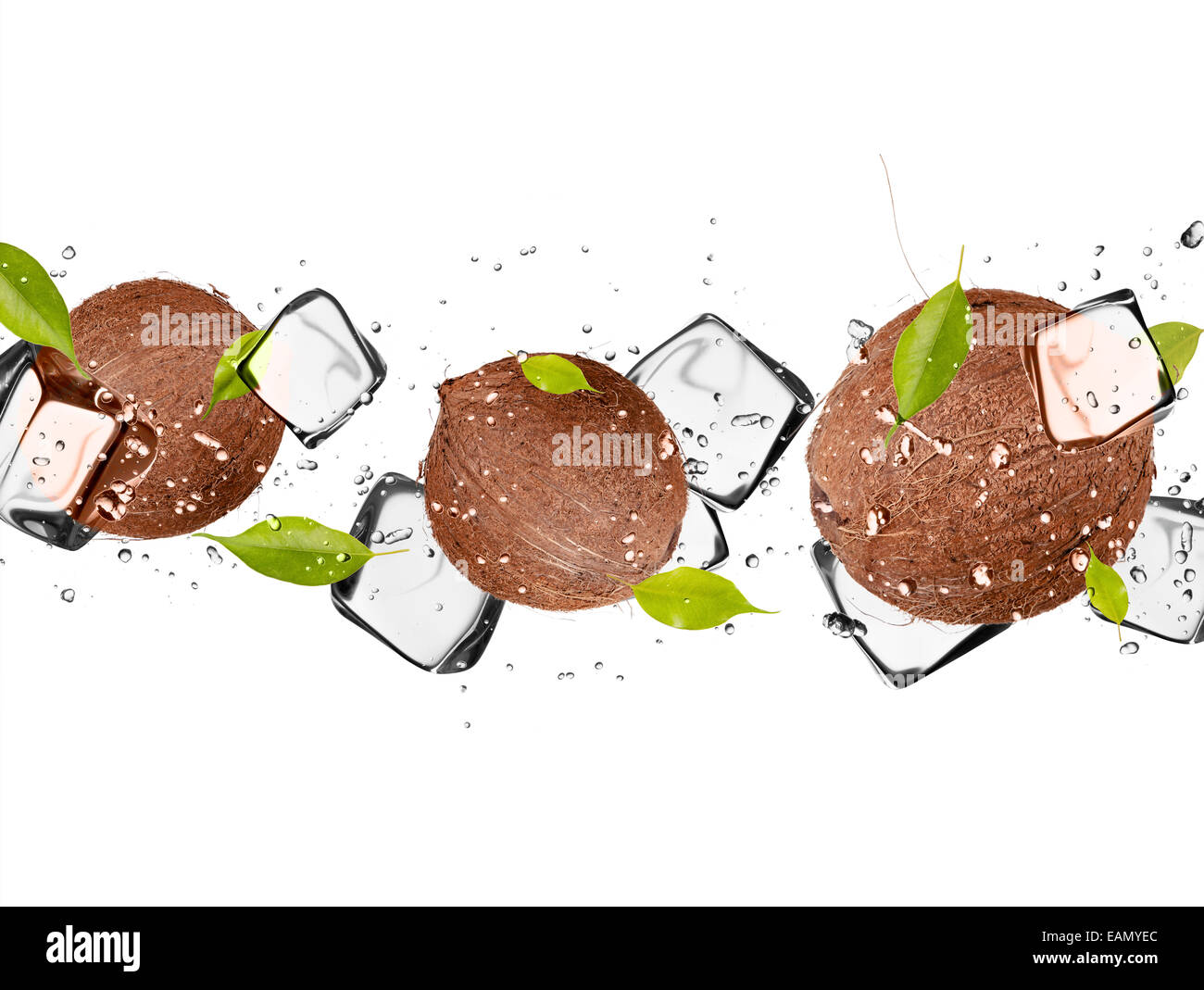 Coconut with ice cubes, isolated on white background Stock Photo - Alamy