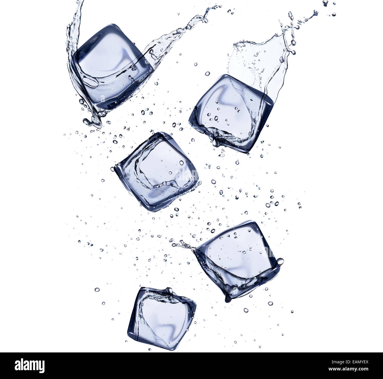 Collection of ice cubes with water splash, isolated on white background ...