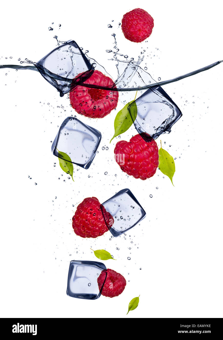 Raspberries with ice cubes, isolated on white background Stock Photo ...