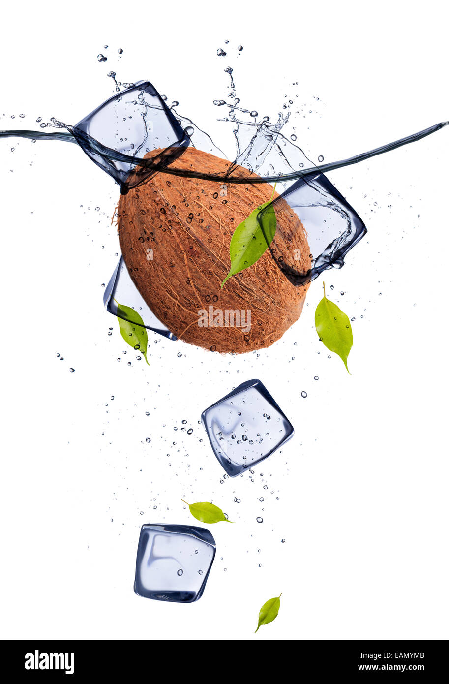 Coconut with ice cubes, isolated on white background Stock Photo - Alamy