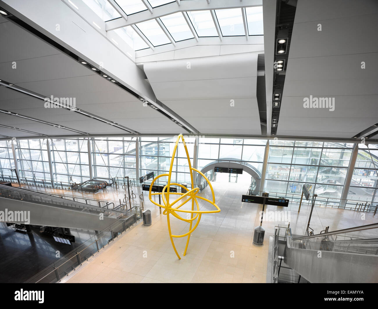 Elevated view of yellow sculpture in Dublin Airport, Terminal 2 ...