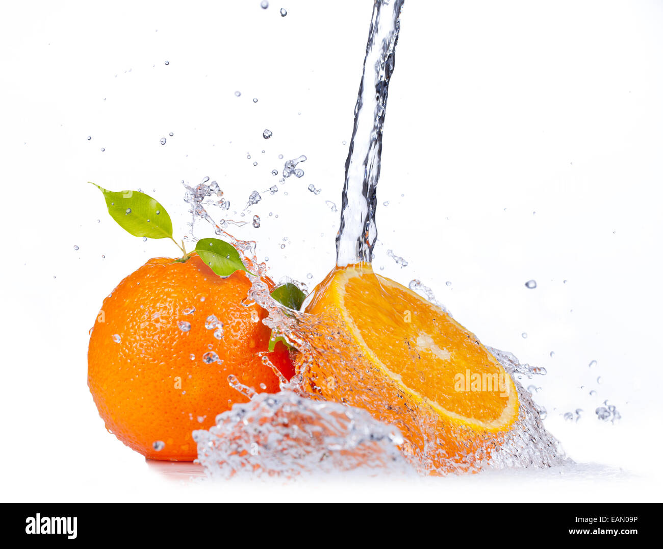 Fresh oranges with water splash, isolated on white background Stock ...