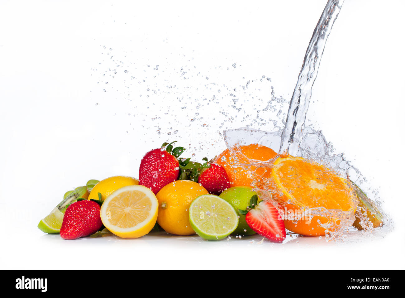 Fresh fruit with water splash, isolated on white background Stock Photo ...