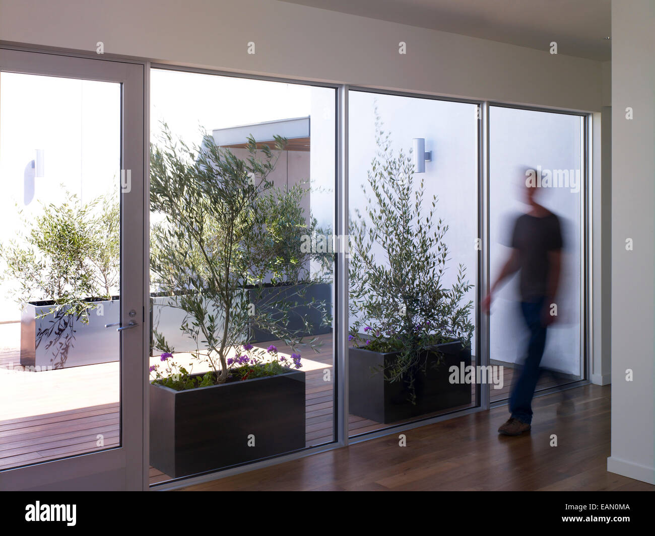 Man walking past patio door in apartment, Woodbridge 12 Condominiums ...