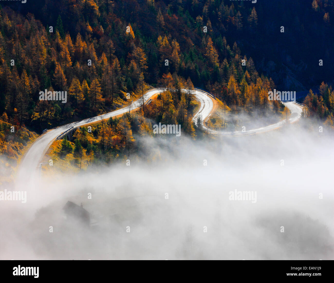 Mountain road in mist hi-res stock photography and images - Alamy