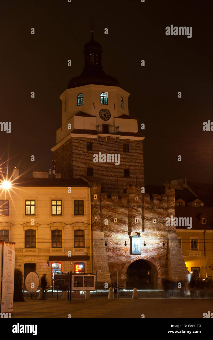 The Cracow gate of old town in Lublin at night, Poland Stock Photo - Alamy