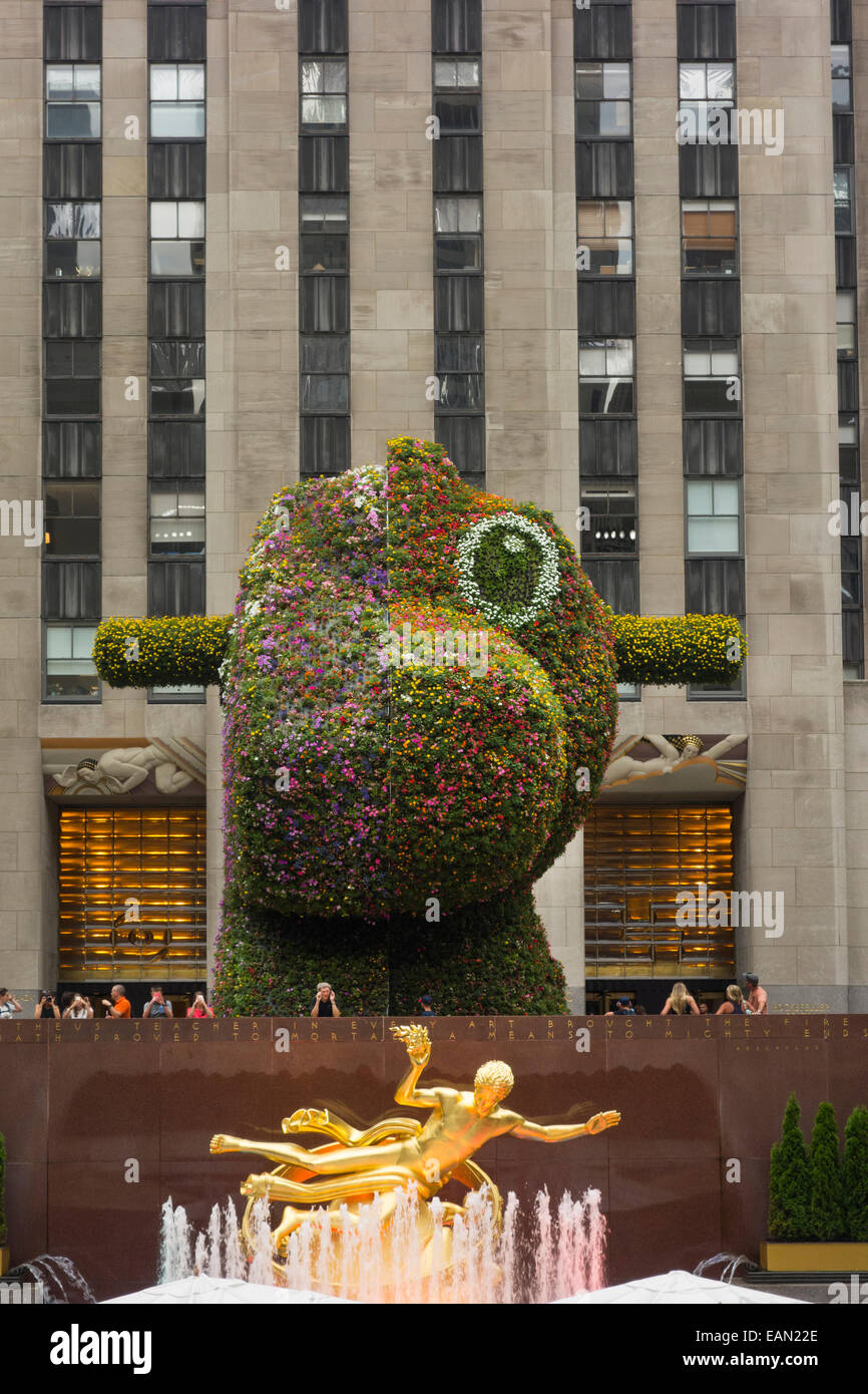 Jeff Koons split rocker topiary at Rockefeller center NYC Stock Photo ...