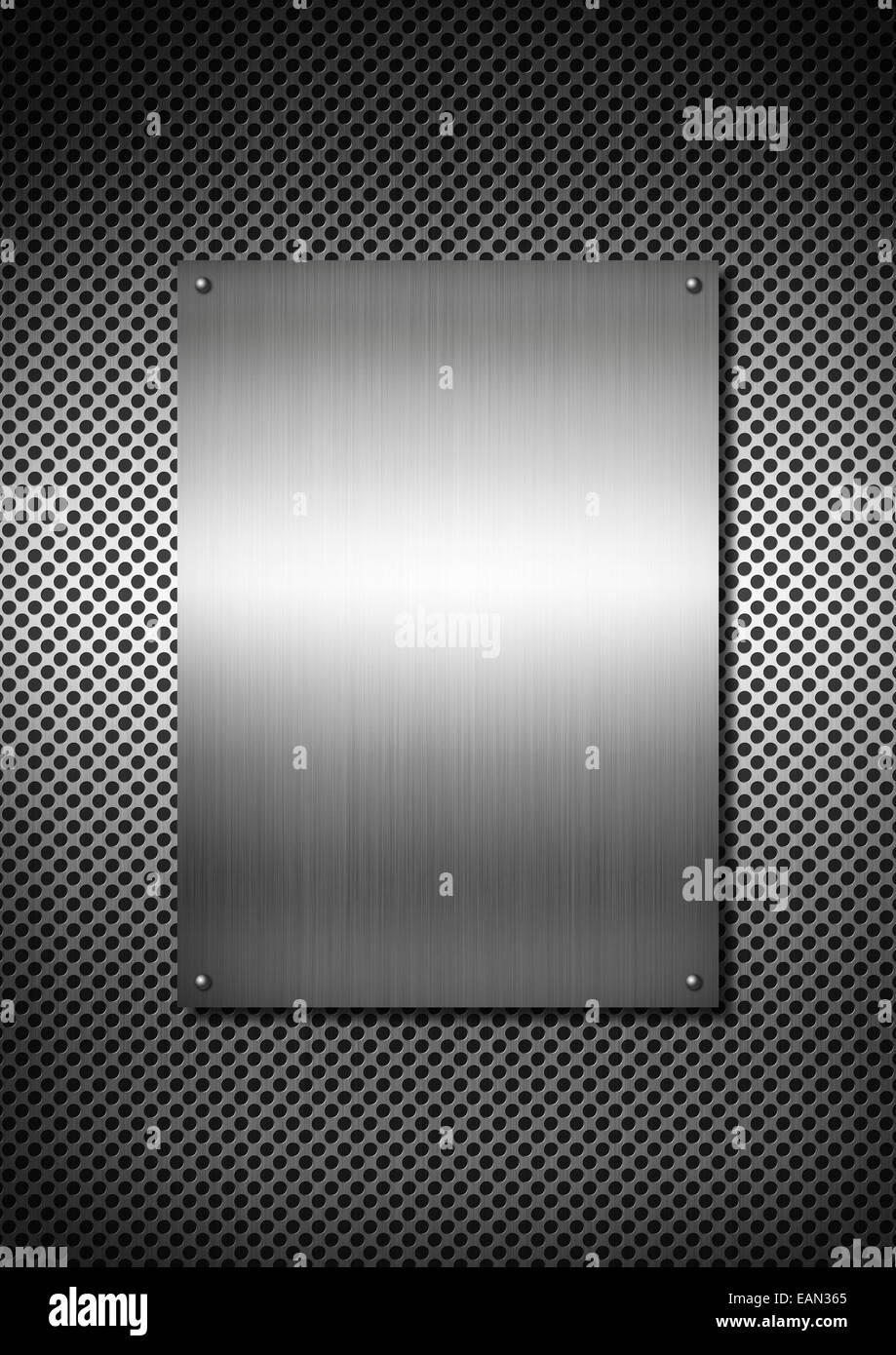 Silver Metal texture plate with screws on a aluminium grid background ...