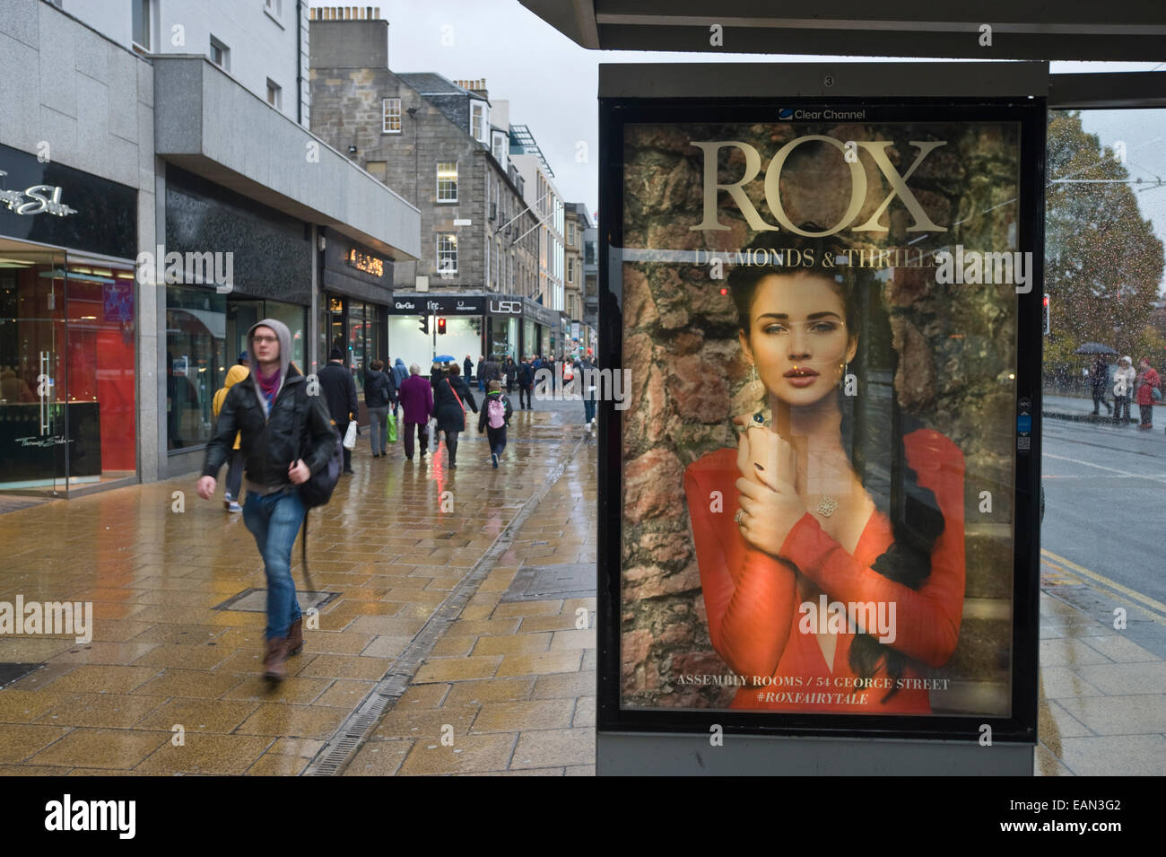 Bus shelter advertising ROX Diamonds in city centre on Princes Street ...