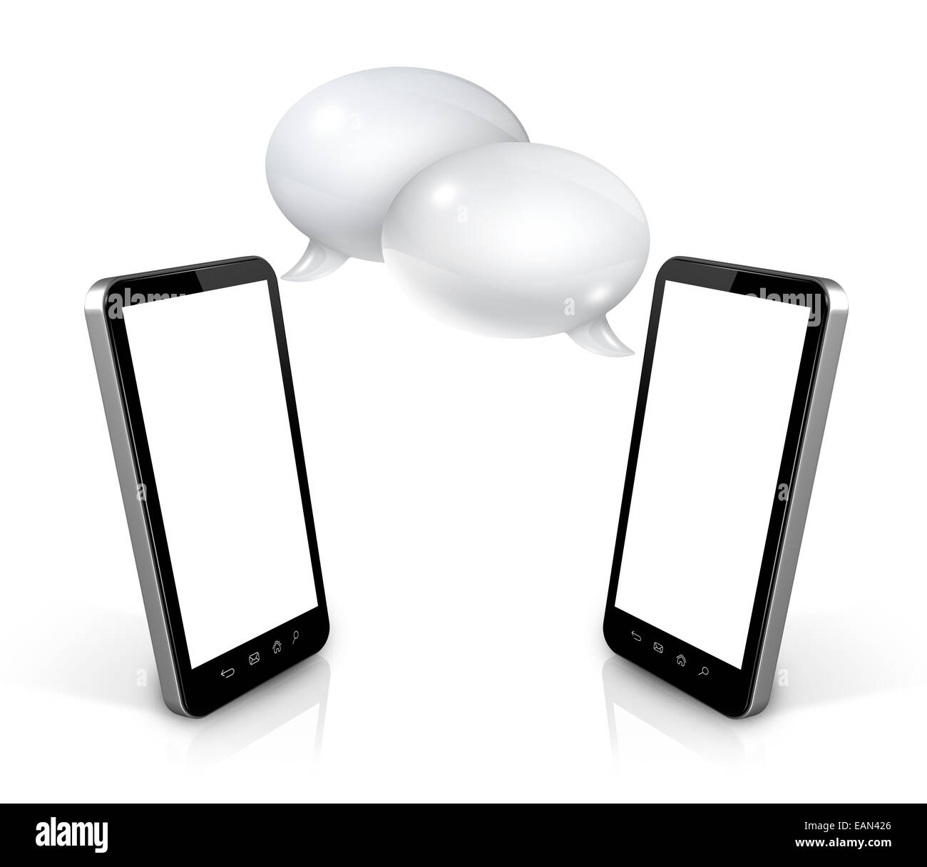3D Speech bubbles and mobile phones. Communication and technology Stock ...