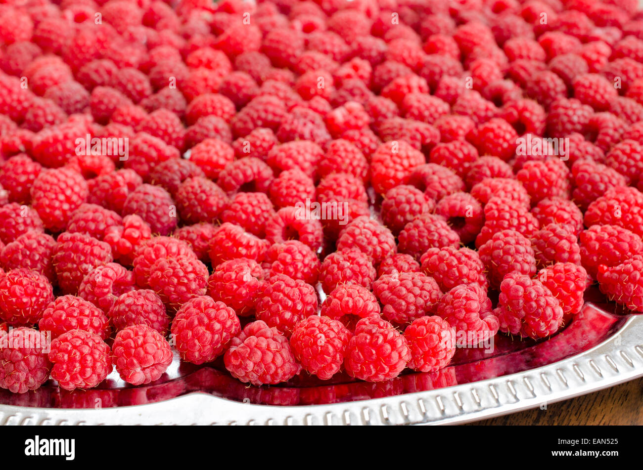 raspberries are on a metal tray Stock Photo - Alamy