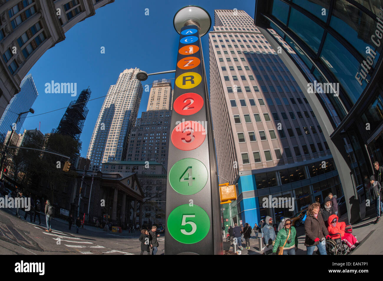 Wayfinding signage outside the Fulton Center in New York on Saturday ...