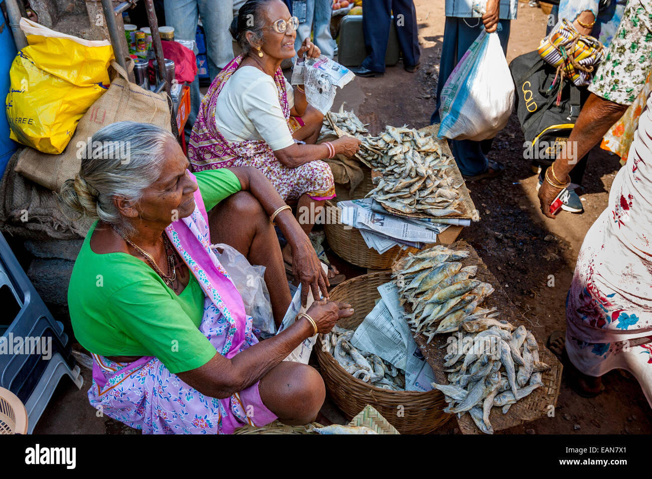 Women Selling Dried Fish, Mapusa Friday Market, Goa, India Stock Photo ...