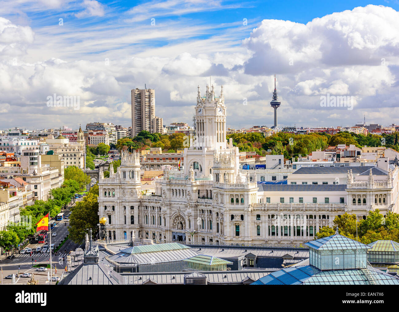 Madrid, Spain skyline at Communication Palace Torrespana Tower Stock ...