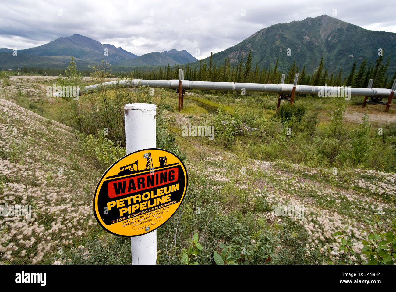 Warning Sign At The Trans Alaska Pipeline Near Wiseman. Summer In ...