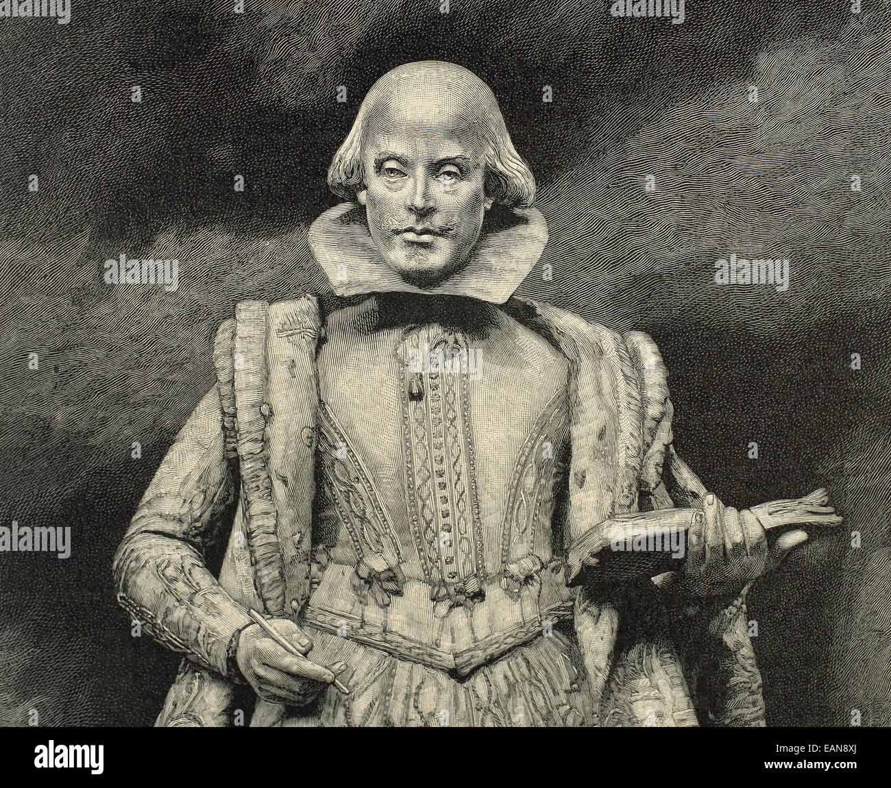 William Shakespeare (1564-1616). British writer. Portrait. Engraving by ...