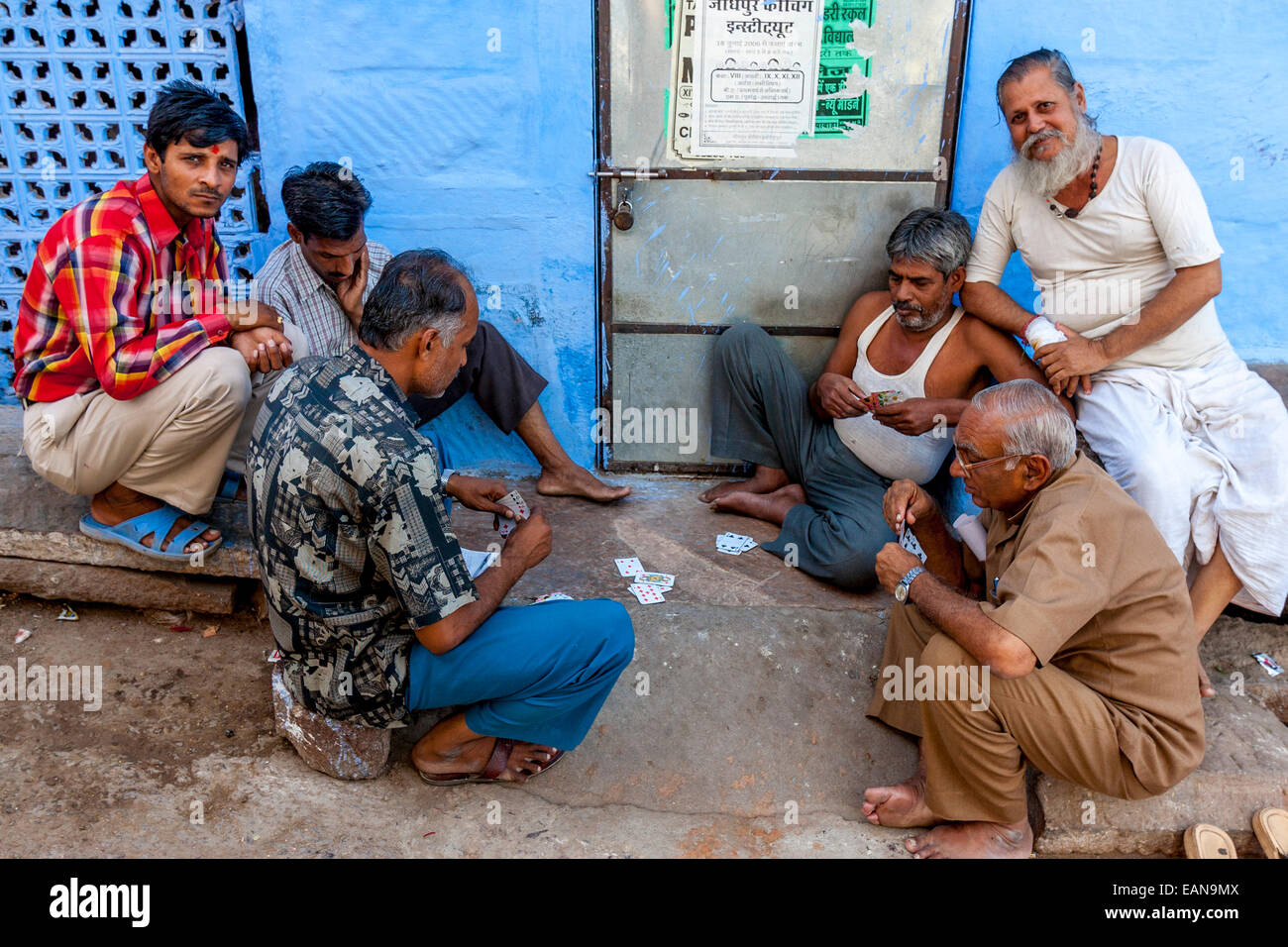 Men Playing Cards In The Street, Jodhpur, Rajasthan, India Stock Photo ...