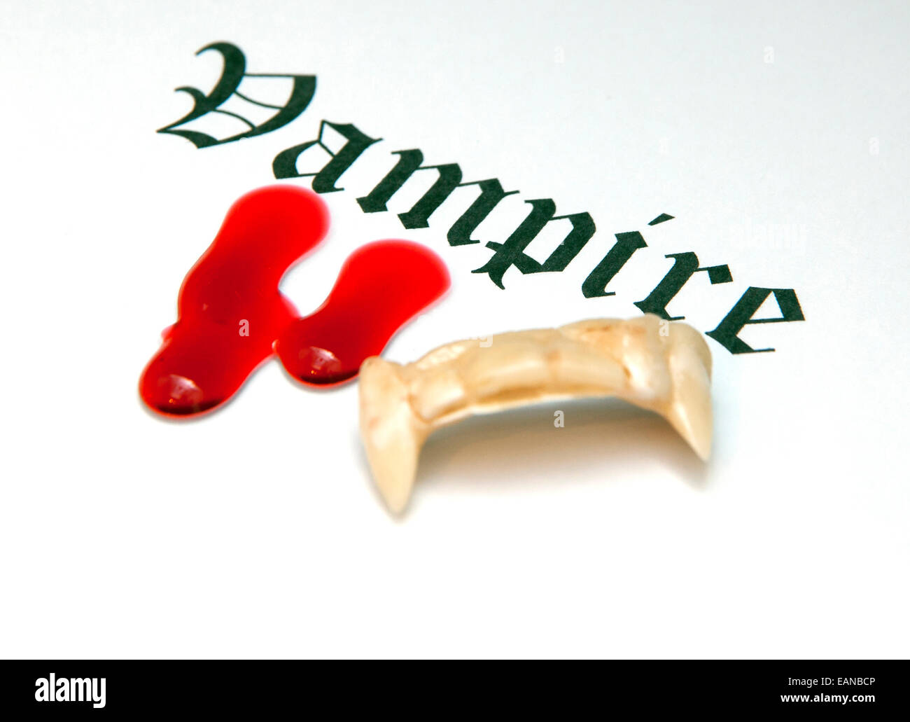The word "vampire" with horror film fangs and fake blood, London Stock ...