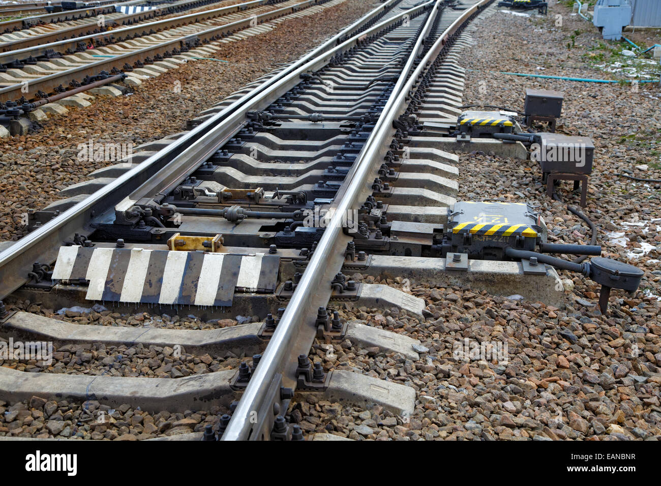 Railway arrow on the railway station Stock Photo - Alamy