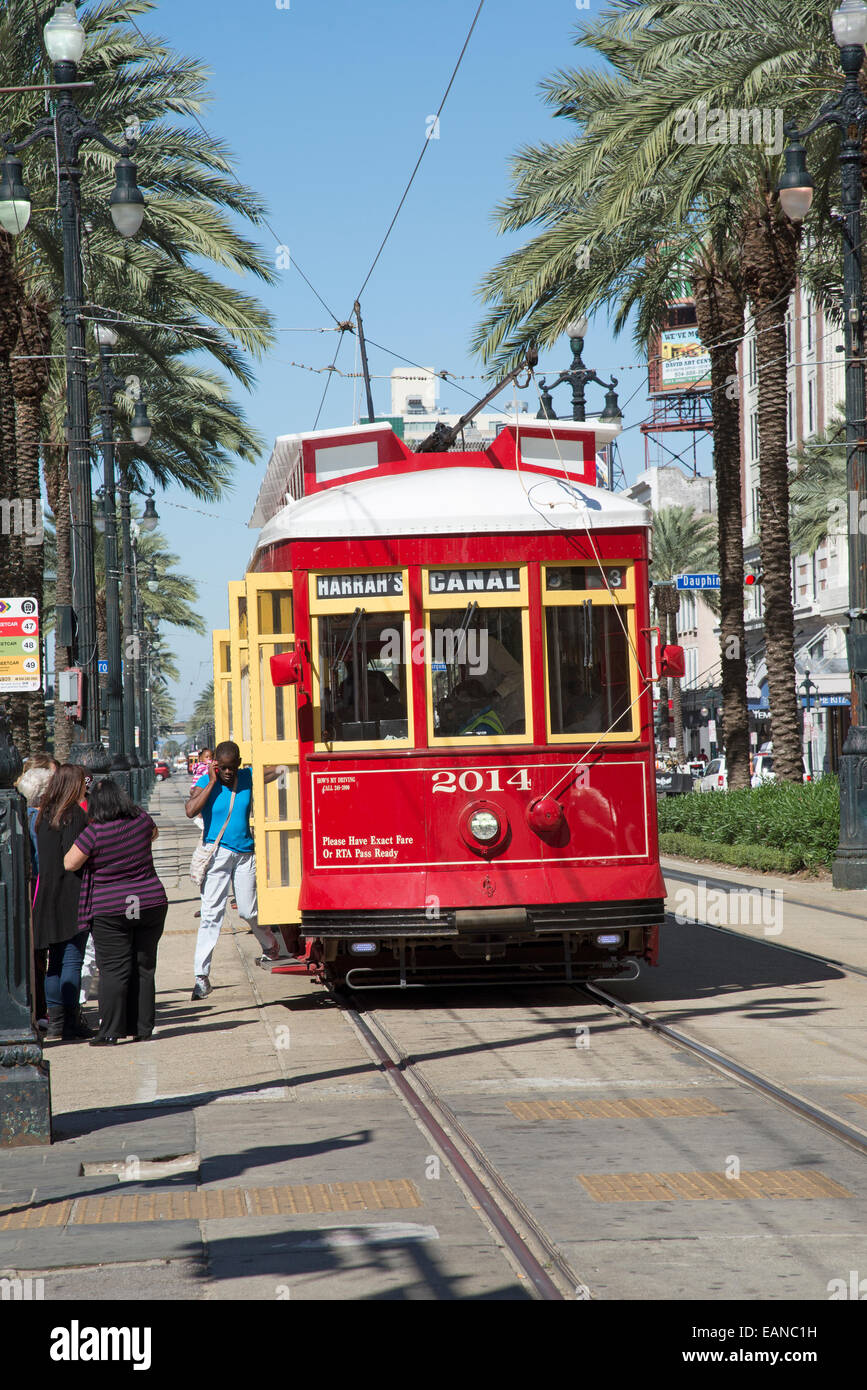 Riverfront streetcar on Canal Street New Orleans city centre USA Stock ...