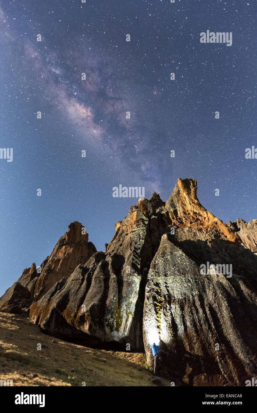 Milky way and moon light lit rocks at Hatun Machay, Cordillera Negra ...