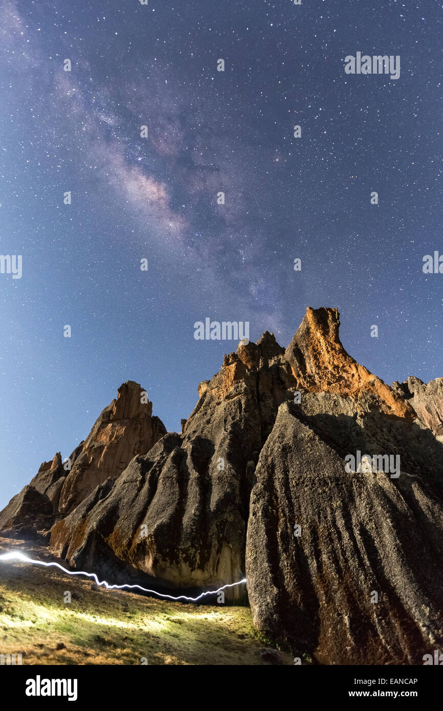 Milky way and moon light lit rocks at Hatun Machay, Cordillera Negra ...