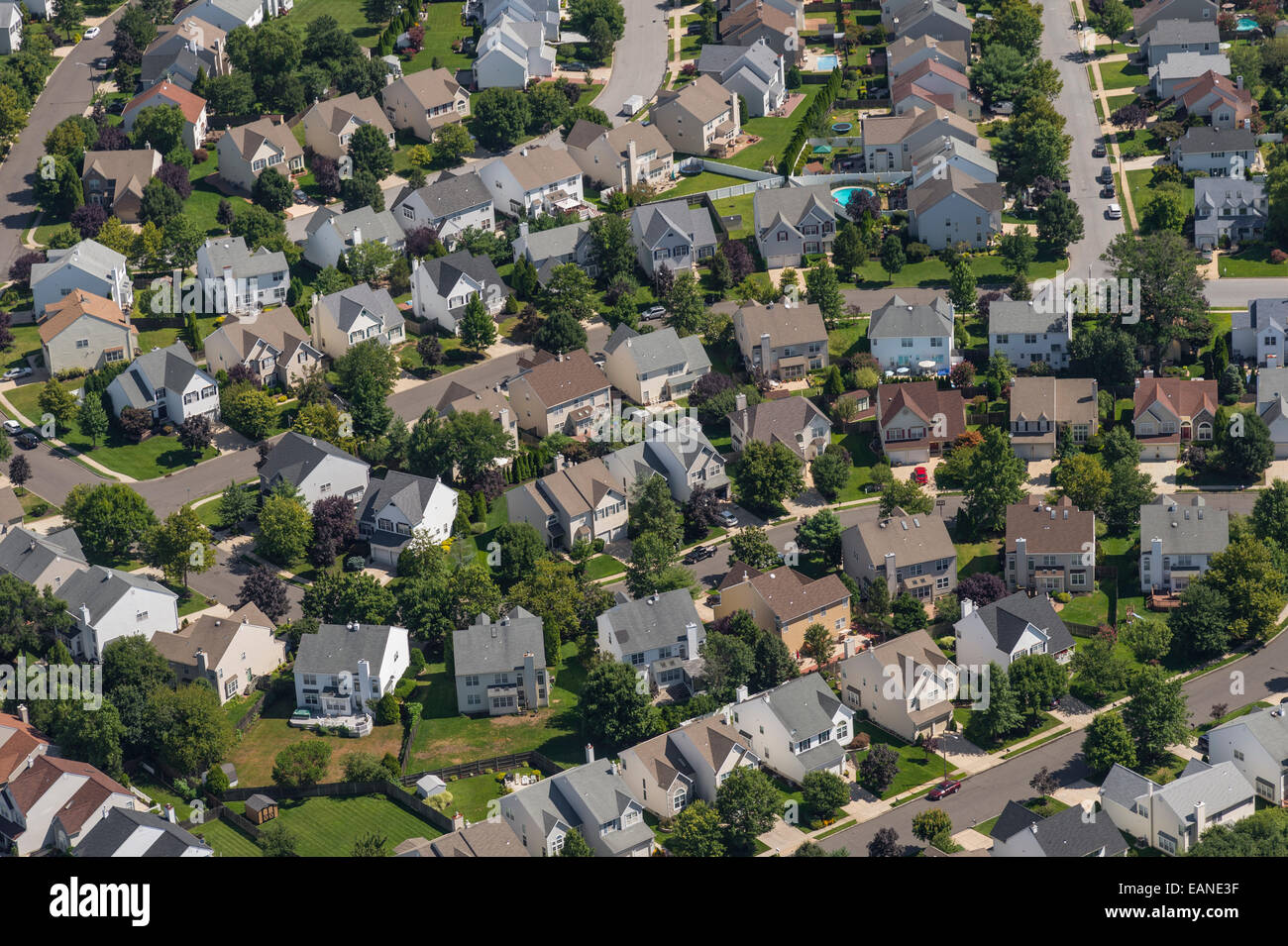 Aerial View Of Residential Houses In Suburban Neighborhood, New Jersey ...