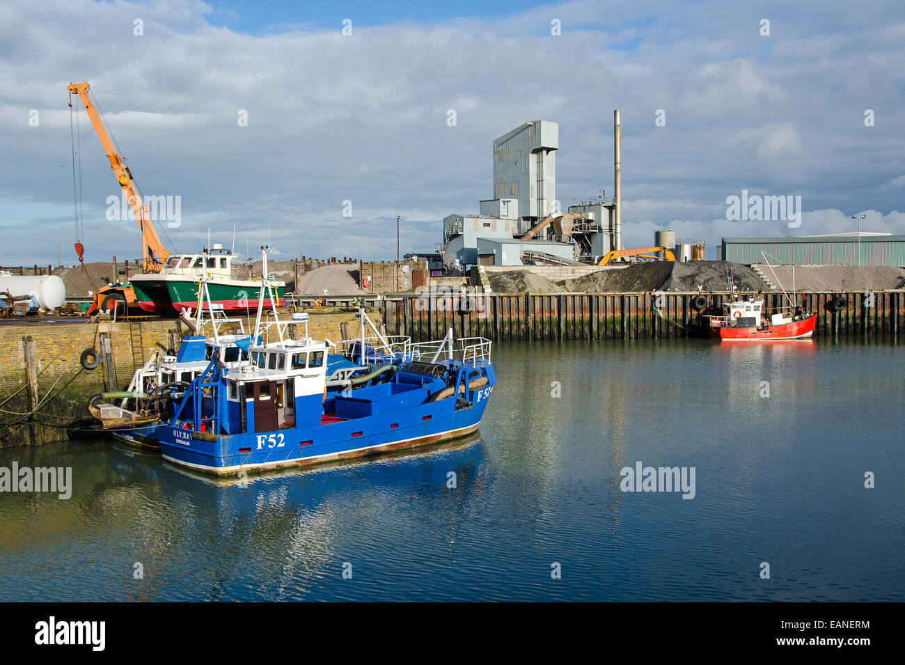 Fishing boats in Whitstable Harbour. Oly Ray and Cardium II (blue boats ...