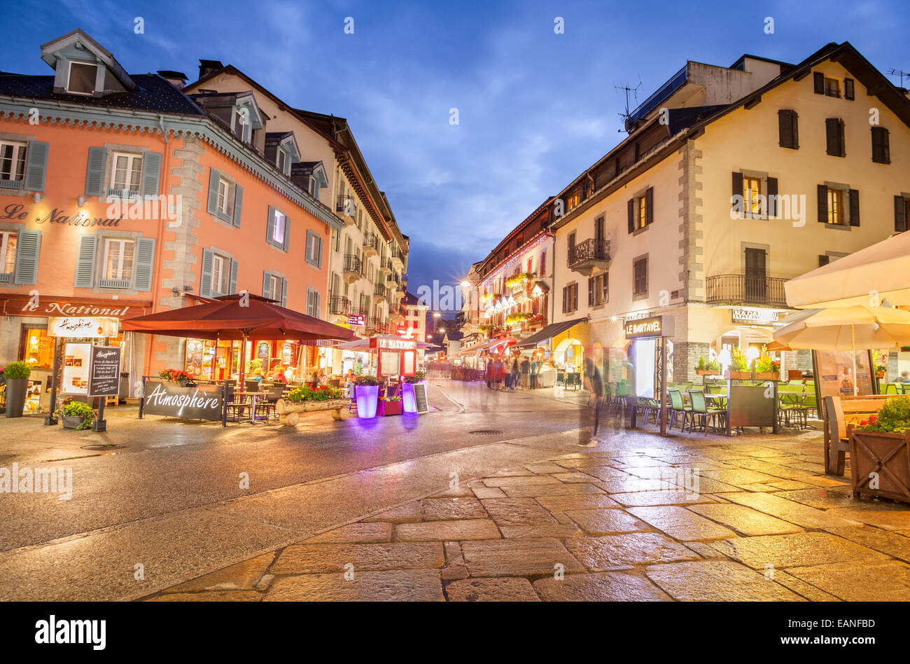 Chamonix village near Mont-Blanc peak, Haute-Savoie, Rhône-Alpes Stock ...