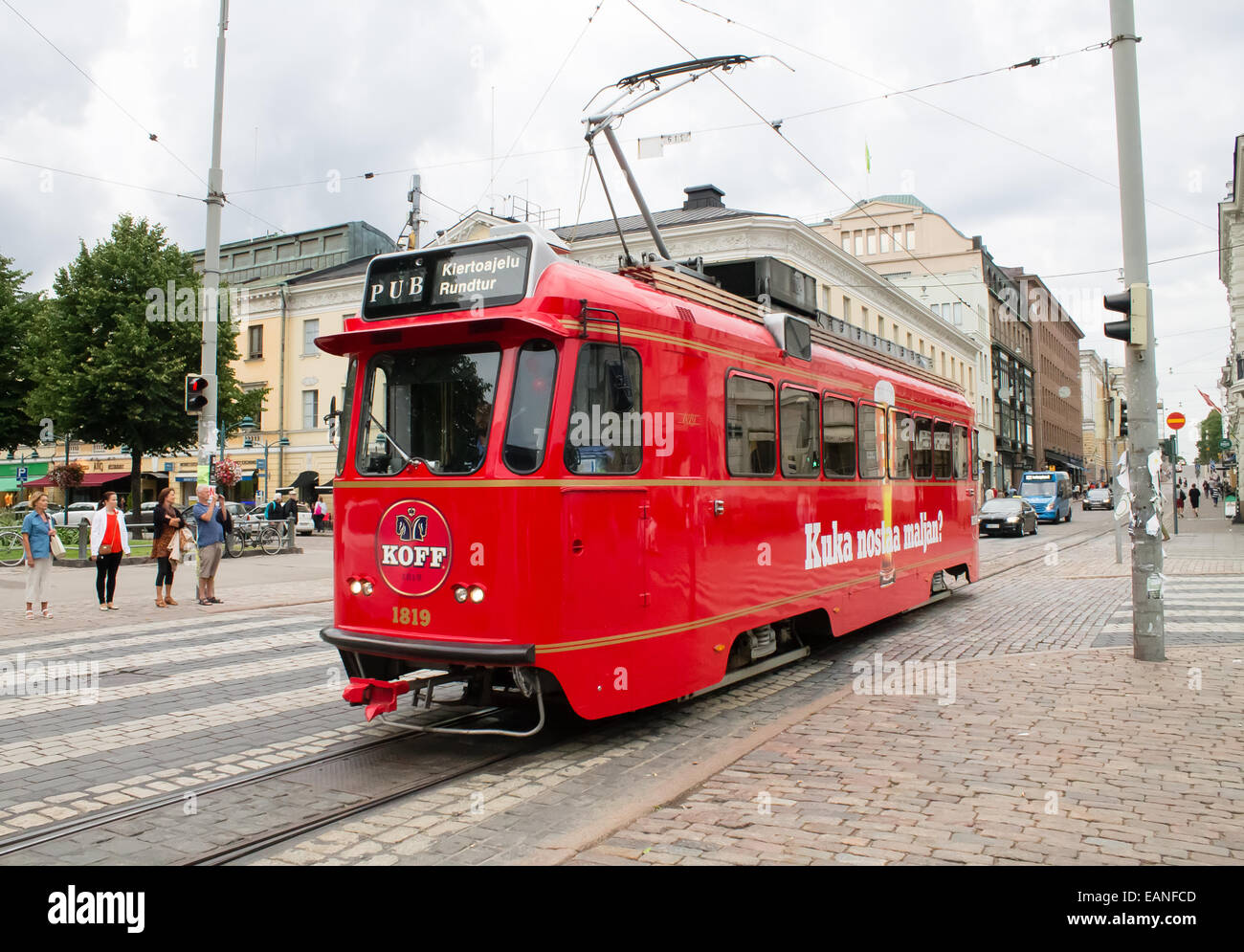 Pub Tram in downtown Helsinki, Finland Stock Photo - Alamy