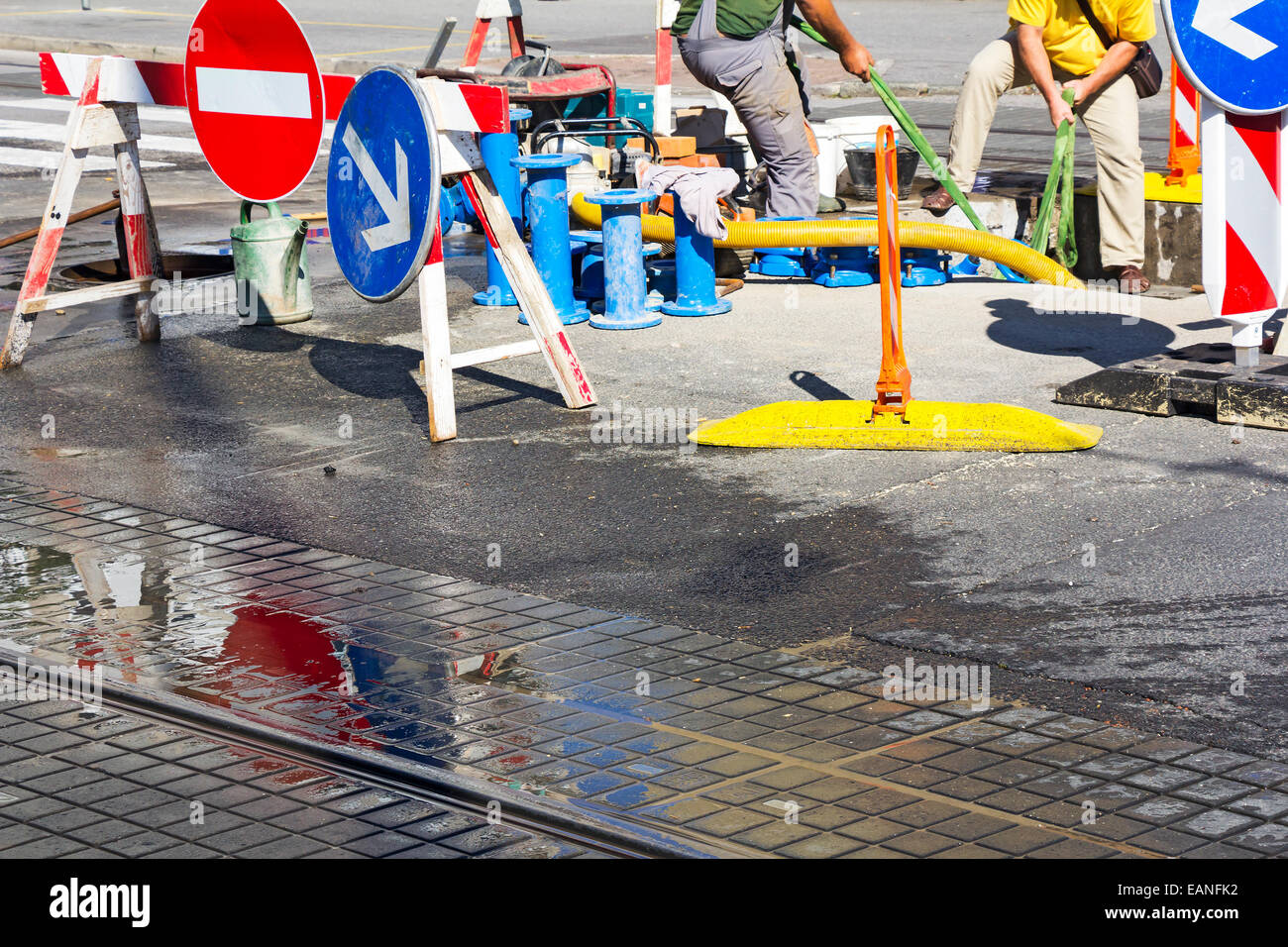Repair and replacement of water pipes in the street Stock Photo - Alamy