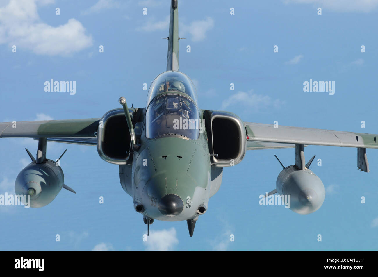 A Brazilian Air Force AMX-T (A-1B) fighter-bomber in flight during ...