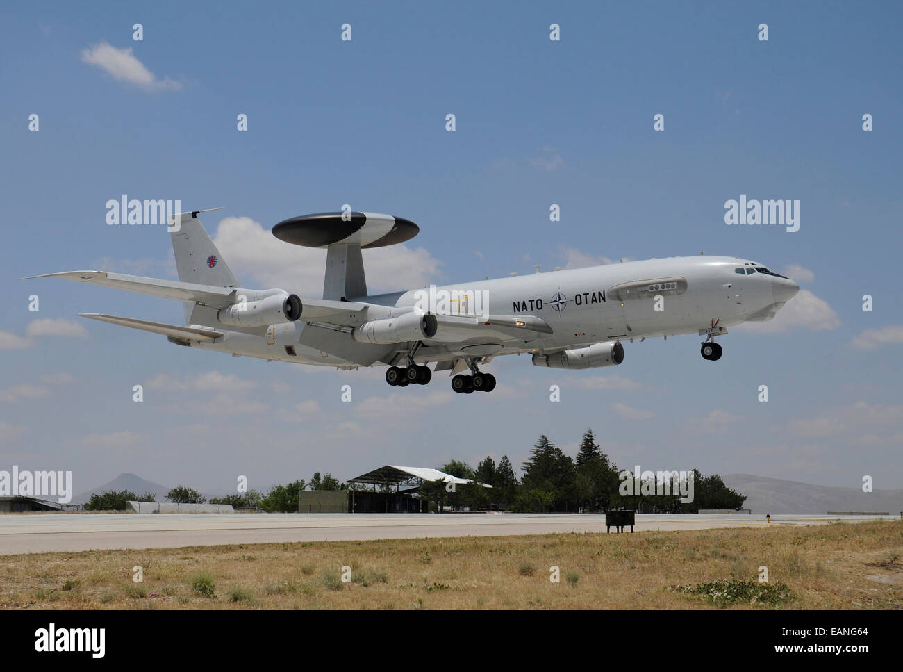 A Boeing E-3A AWACS of NATO landing at Konya Air Base, Turkey, during ...