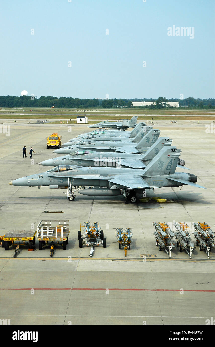 Line-up of F/A-18 Hornets on the ramp at Naval Air Station Oceana ...