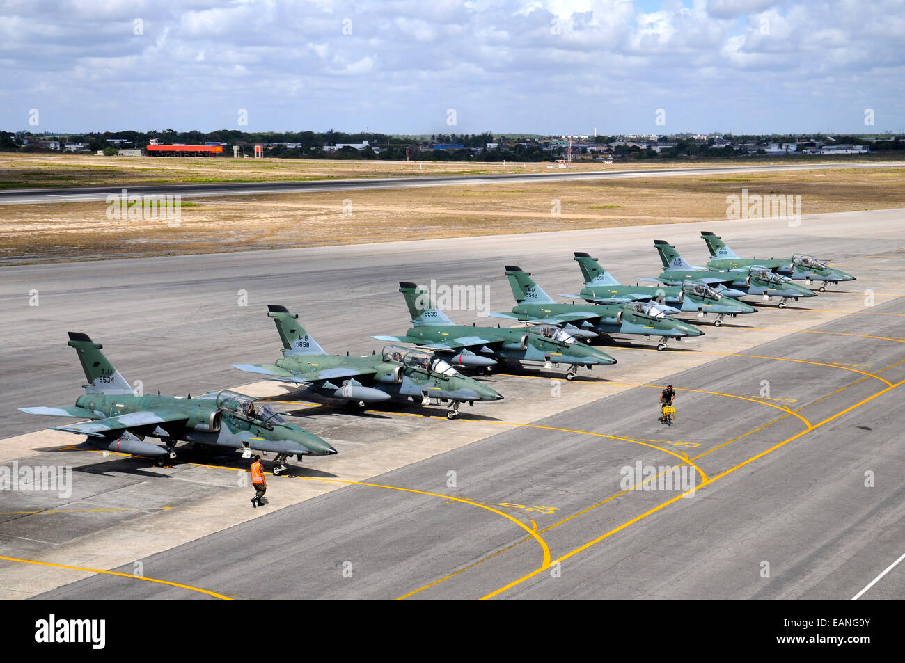 Row of Brazilian Air Force A-1B (AMX) aircraft parked at Natal Air ...