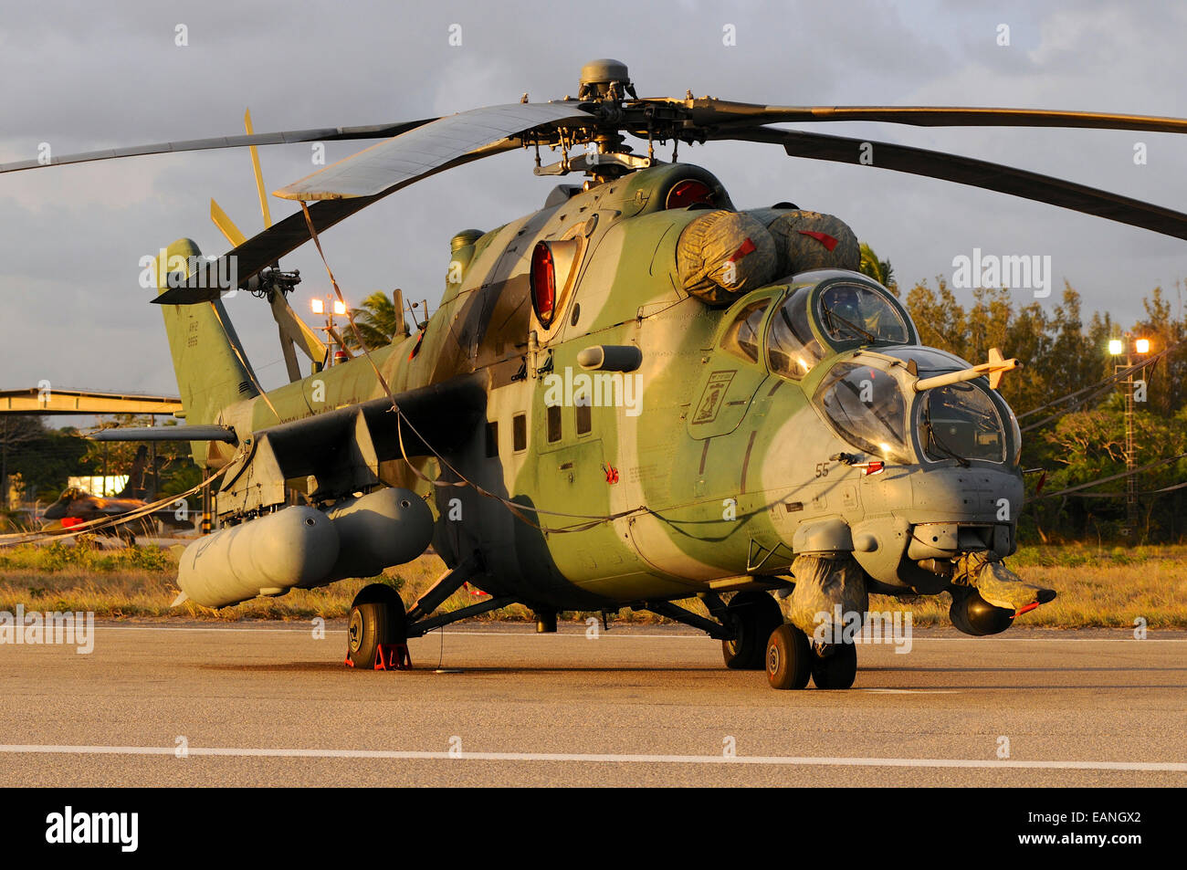 Brazilian Air Force Mil Mi-35 combat helicopter at sunset at Natal Air ...