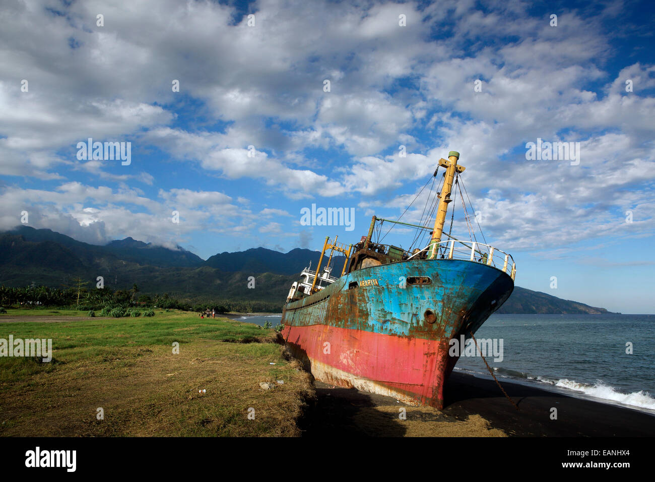 Large shipwreck on beach in Ende, Flores Island, Indonesia Stock Photo ...